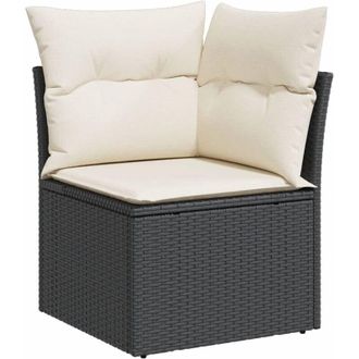 vidaXL Garten-Ecksofa mit Kissen Schwarz Poly Rattan vidaXL