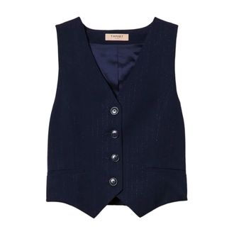 Twinset Gestreifte Weste mit Lurexgarn - - Jackets - Damen - Blau - XS