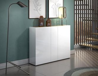 Dmora Schuhschrank Letaba, Schuhregal, Mehrzweck-Eingangsgarderobe, M&ouml;bel f&uuml;r Schuhe, Made in Italy, 145x35h115 cm, Gl&auml;nzendes Wei&szlig; und Eiche