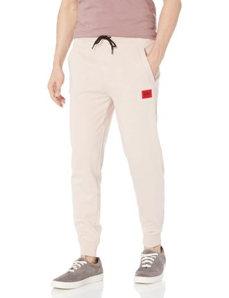 HUGO BOSS Herren Regular Fit Square Logo Jersey Kordelzug Jogger Trainingshose, Mandelmilch, Gro&szlig;