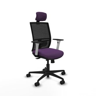 Piqueras y Crespo Drehstuhl mit schwarzen und wei&szlig;en Armlehnen, h&ouml;henverstellbare Lendenwirbelst&uuml;tze und h&ouml;henverstellbares Kopfteil, Schwarz/Violett