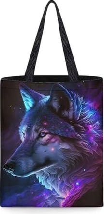 Showudesigns Sac fourre-tout en toile pour femme avec insert de rangement Motif animal Noir, Un loup cool, Medium