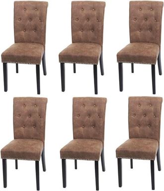 Hhg Neuwertig] 6er-Set Esszimmerstuhl Chesterfield ii, Stuhl K&uuml;chenstuhl, Nieten Stoff/Textil braun, dunkle Beine
