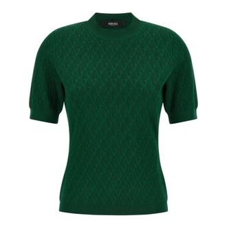 Versace Femme, Pulls, Vert, Taille: 40 FR V Allover Jacquard Fitted Knit T-Shirt