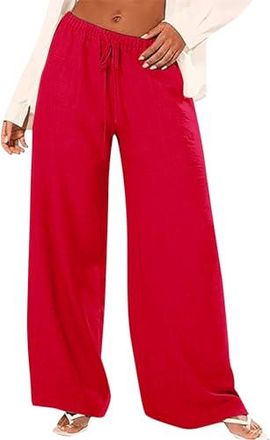 Generic Pantalon Femme Large L&eacute;ger Blanc Lin Ample Pantalon Large &Agrave; Cordon De Serrage pour Femme Ample et Fluide De Plage Boh&egrave;me Fluide V&ecirc;tements Leger Joggin