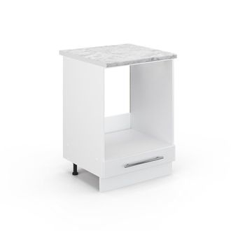 Vicco Herdumbauschrank Fame-Line, Weiß Hochglanz/Weiß, 60 cm, AP Marmor