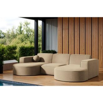 Fun M&ouml;bel Garten Ecksofa U-Form SUNDAY in wetterfester Stoff ART-N Beige
