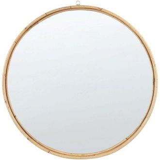 Beliani Miroir Mural D&eacute;coratif Rond en Rotin Naturel 60 cm avec Cadre Fin Barung
