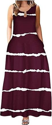 Generic Robe amincissante d&eacute;t&eacute; sans manches &agrave; col rond avec poches pour femme - Imprim&eacute; floral, Noir, XL