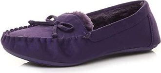 Ajvani Femmes Faux Peau de Mouton Fourrure Semelle Souple Chaussure Bateau Mocassins Chaussons Pantoufle Pointure 3 36
