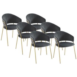 Vente-Unique Lot de 6 chaises en velours et m&eacute;tal dor&eacute; - Gris - MADOLIA de Pascal MORABITO