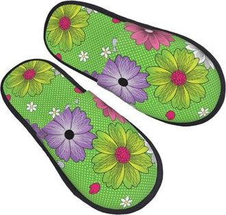 Generic Respirant Pantoufles Homme &agrave; pois et fleurs Pantoufles Maison Confortable Chaussons en Peluche pour Adulte Homme Femme L