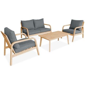 Sweeek salon de jardin en bois dacacia 4 places gris CARNOTA. coussins d&eacute;houssables. 2 fauteuils. 1 canap&eacute; 2 places et 1 table