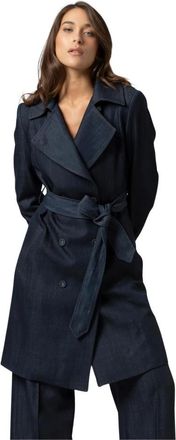 Kocca Femme, Manteaux, Bleu, Taille: 44 FR Trench-coat classique ceintur&eacute; au-dessus du genou