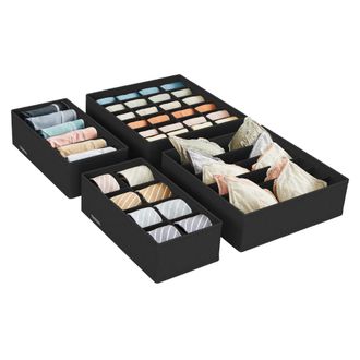 Songmics Unterw&auml;sche-Organizer 4er Set, Schubladen-Organizer, faltbar, Ordnungssystem Kleiderschrank, Aufbewahrungsbox Schrank, Stoffboxen Aufbewahrung, f&uuml;r BH