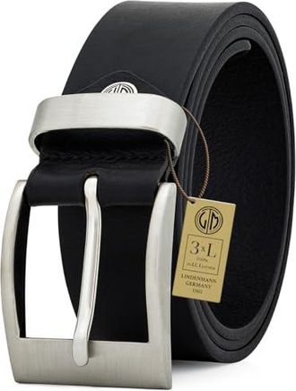 Lindenmann Mens Leather Belt/Mens Belt, full grain leather belt XXL, buffalo leather, black, Größe/Size