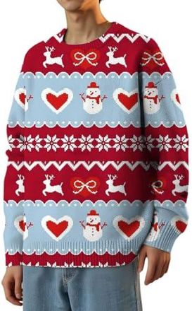 Generic Pull de Noël pour homme - Imprimé renne - Col rond - Poignets élastiques - Manches longues - Col rond - Pour loisirs, golf, voyage, bleu clair, XXL