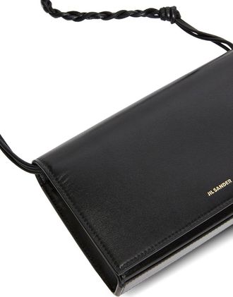 Jil Sander Embossed Logo Leather Crossbody Bag - Black