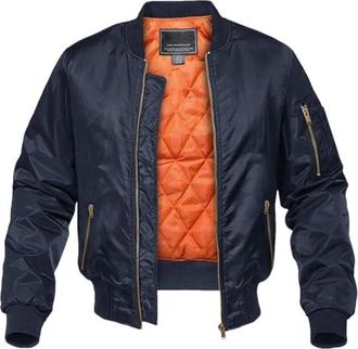 Generic Vestes bomber pour homme &eacute;paisses avec doublure orange chaude - Automne - Hiver - Vestes d&eacute;contract&eacute;es de baseball, bleu marine, 4XL