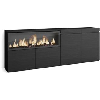 Skraut Home Skraut Home - Sideboard, Highboard, Kommode, Komodenschrank, 210, 4 T&uuml;ren, Elektrokamin XXL, Moderner Stil, Schwarz