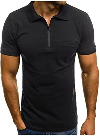 Generic Polo dété pour homme, col rabattu avec fermeture éclair, manches courtes, chemises décontractées et respirantes pour hommes, couleur unie, coupe régul