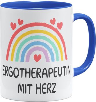 OM3 Ergotherapeutin mit Herz Kaffee-Tasse Geschenkidee Dankeschön | Keramik Becher | 11oz 325ml | Beidseitig Bedruckt | Royalblau