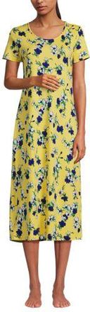 Lands End Wadenlanges Kurzarm-Nachthemd aus reiner Baumwolle, Damen, Gr&ouml;&szlig;e:48-50 regular, Gelb, Baumwolle, by Lands End