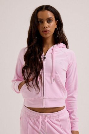 Juicy Couture Kapuzennickijacke MADISON COL OUT HOODIE. Damen Trainingsjacke Damen, Sweatjacke mit Kapuze, Velour, mit Glitzer, Sale