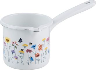 Riess 0284-070 Schnabeltopf mit Stiel, COUNTRY SONDEREDITION FLORA, Durchmesser 10 cm, Inhalt 0,75 Liter, Emaille, weiß, Induktion, Induktion, Riess Emaille