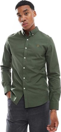 Farah Brewer - Chemise Oxford ajust&eacute;e &agrave; manches longues - Vert for&ecirc;t-Gris