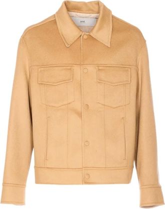 Ami Homme, Vestes, Brun, Taille: S Veste Camel à Boutons et Poches à Rabat