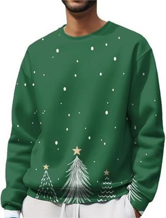 Generic Pull à col rond pour homme Imprimé Noël Col rond Polyester épais Simple Casual Hiver Pull Slim Fit, Vert, XXL