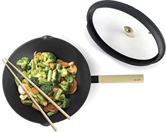 Ibili Wok Luxe avec couvercle en verre, 30 cm, Aluminium, Antiadh&eacute;sif, Compatible avec linduction