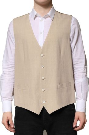 Dolce & Gabbana Beige Linen Dress Formal Men Waistcoat Vest Viscose