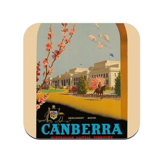 Fabulous Untersetzer aus Kork - Canberra Australien Poster Vintage Tourismus Art Deco 30s - 1 St&uuml;ck (95 x 95 mm)