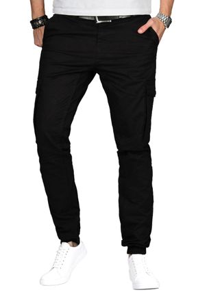 Alessandro Salvarini Herren Designer Cargo Stoff Hose Cargohose Regular Slim [AS-260-Schwarz-W29-L30]