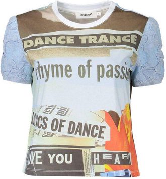 Desigual T-Shirt Damen Kurzarm T-Shirt Blau mit Print & Rundhals