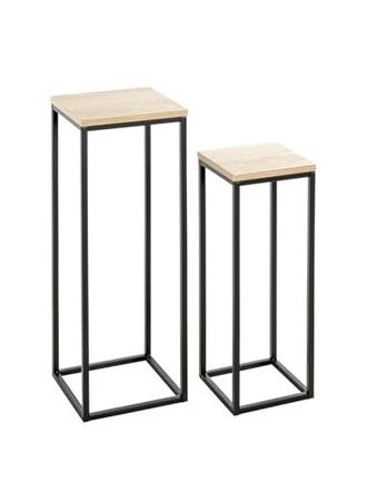 Haku M&ouml;bel Lot de 2 Porte Plantes ch&ecirc;ne Naturel, Noir, MDF, M&eacute;tal - Dim.: L 19/23 x H 54/67 x P 19/23 cm, Style: Moderne