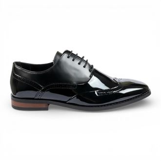 Infinity Leather Schwarze Herren-Brogue-Schuhe aus Lackleder mit Fl&uuml;gelkappe