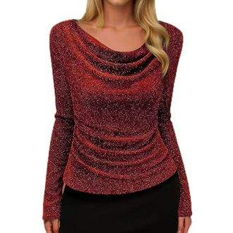 Generic Chemisier &eacute;l&eacute;gant &agrave; paillettes pour les occasions festives, les f&ecirc;tes comme haut tendance pour femme, rouge, XXL