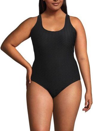 Lands End Strukturierter Komfort-Badeanzug mit gekreuzten Tr&auml;gern, hoher Beinausschnitt, Damen, Gr&ouml;&szlig;e:48 plus, Schwarz, Nylon-Mischung, by Lands End