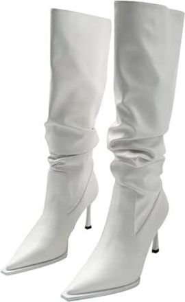 Generic Bottes Hautes Femme &agrave; Talon Aiguille Bout Pointu Cuir PU Pliss&eacute; Bottes Hautes Tendance &Agrave; Talons Hauts Chic et Elegant Chaussures L&eacute;g&egrave;res D&eacute;contract&eacute;e 
