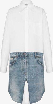 Moschino Robe en popeline de coton stretch imprim&eacute;e - Blanc