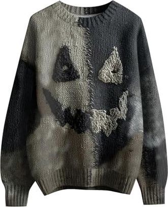 Generic Pull à col rond pour homme - Pull dHalloween amusant en forme de citrouille - Haut de vacances - Sweat-shirt dhiver, Noir, 4XL