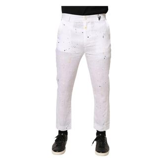 Daniele Alessandrini Homme, Pantalons, Blanc, Taille: S Pantalon de costume SkinnyFit Imprim&eacute; Peinture