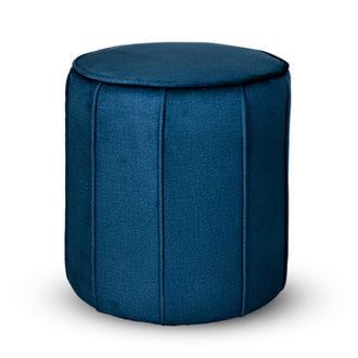 MG Design Runder Sitzhocker 42 x 45,5 cm in Dunkelblau mit Ziern&auml;hten - Gepolsterter Polsterhocker mit F&uuml;&szlig;en f&uuml;r Wohnzimmer oder Schlafzimmer