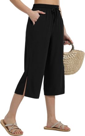 Baleaf Damen Schwimmen Capri Wide Leg Hohe Taille Lange Strandhose Schwarz 3XL