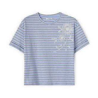 Motivi Gestreiftes T-Shirt mit Blumenstickerei - - Tops - Damen - Blau - S