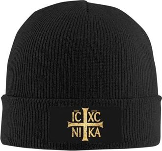 Generic Christianisme Orthodoxe Croix Christogramme Femme Homme Skull Cap Coupe-Vent Bonnets Hiver Souple Bonnet De Pêcheur pour Course À Pied Casque Moto Spo