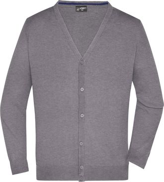 James & Nicholson Herren Strickjacke - Leichter Cardigan aus hochwertiger Baumwolle | Farbe: grey-heather | Grösse: XXL